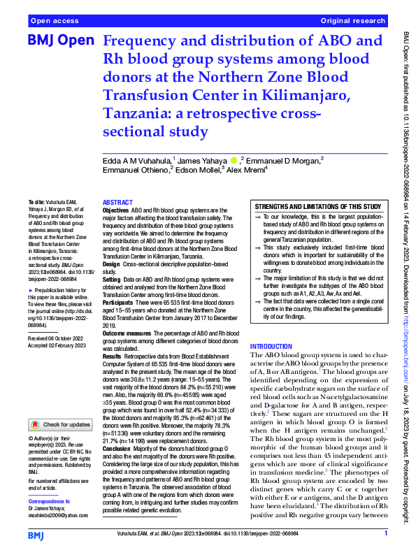 (PDF) Frequency and distribution of ABO and Rh blood group systems ...