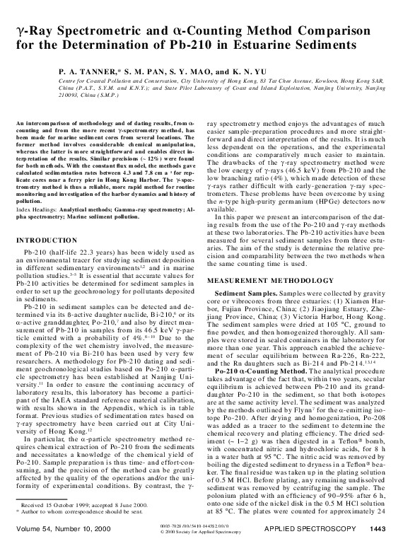 (PDF) γ-Ray Spectrometric and α-Counting Method Comparison for the ...