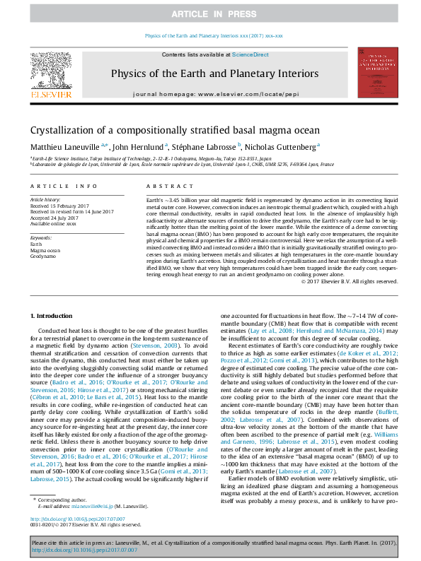 (PDF) Crystallization of a compositionally stratified basal magma ocean