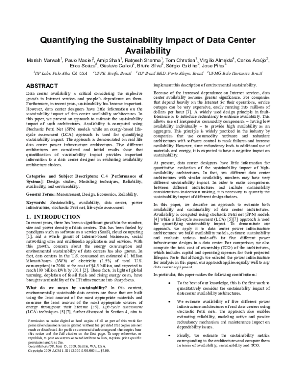 (PDF) Quantifying the sustainability impact of data center availability