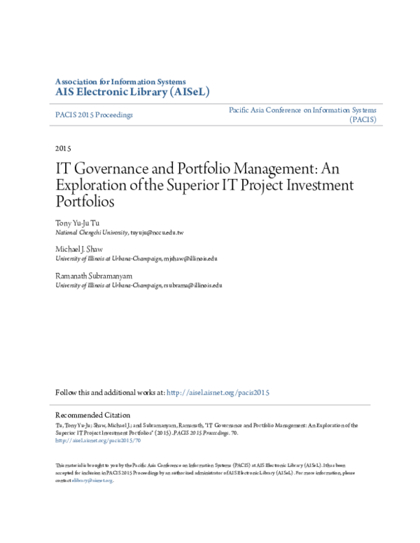(PDF) IT Governance and Portfolio Management: An Exploration of the ...