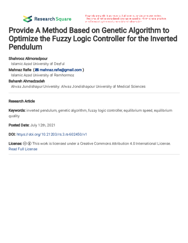 (PDF) Provide A Method Based on Genetic Algorithm to Optimize the Fuzzy Logic Controller for the ...