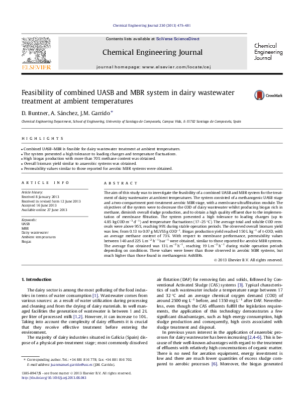 (PDF) Feasibility of combined UASB and MBR system in dairy wastewater ...
