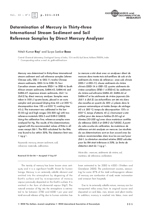 (PDF) Determination of Mercury in Thirty-three International Stream ...