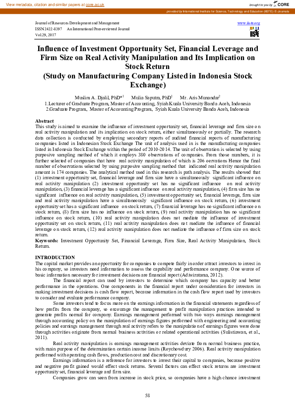 (PDF) Influence of Investment Opportunity Set, Financial Leverage and ...