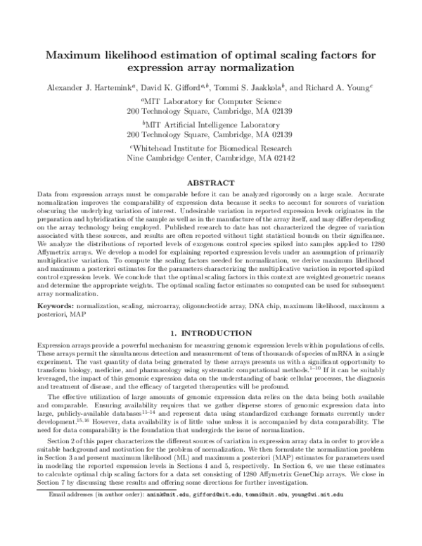 (PDF) Maximum-likelihood estimation of optimal scaling factors for expression array normalization