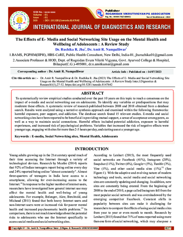 (PDF) The Effects of E- Media and Social Networking Site Usage on the Mental Health and ...