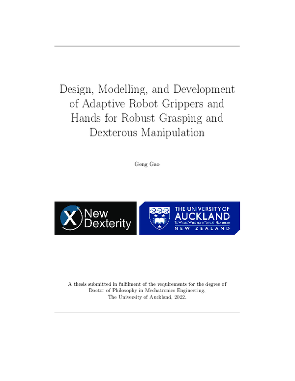 Design Modelling And Development Of Adaptive Robot Grippers And Hands