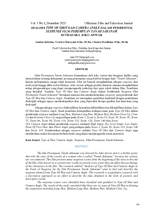 (PDF) Analisis Type of Shot Dan Camera Angle Dalam Pembentuk Suspense Film Perempuan Tanah ...