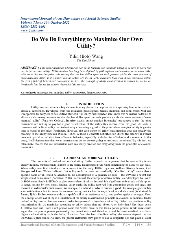 (PDF) Do We Do Everything to Maximize Our Own Utility