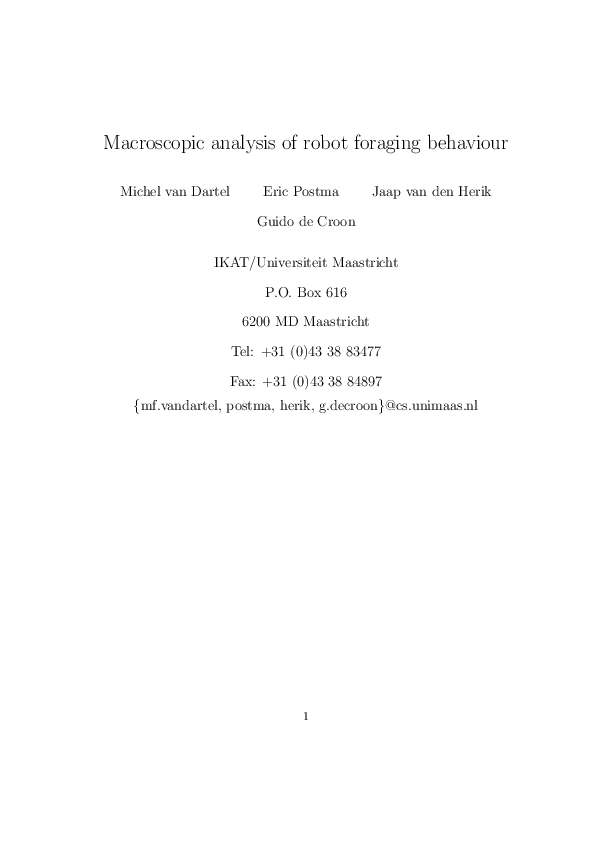 (PDF) Macroscopic analysis of robot foraging behaviour