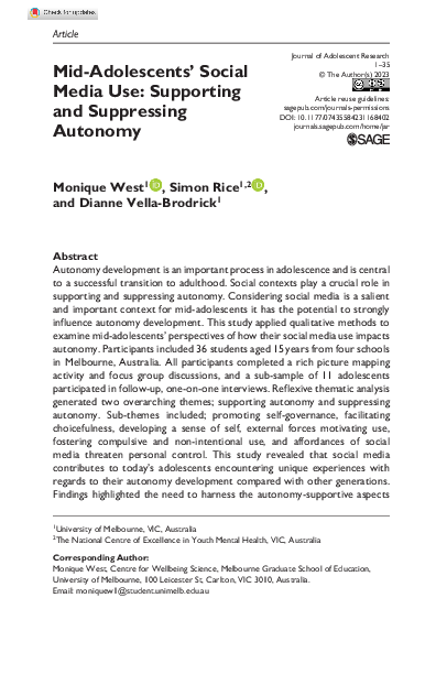 (PDF) Mid-Adolescents’ Social Media Use: Supporting and Suppressing ...