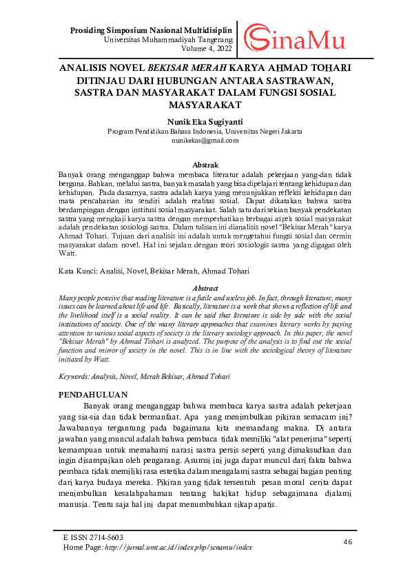 (PDF) Analisis Novel Bekisar Merah Karya Ahmad Tohari Ditinjau Dari ...