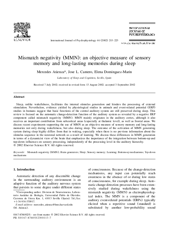 (PDF) Mismatch negativity (MMN): an objective measure of sensory memory ...