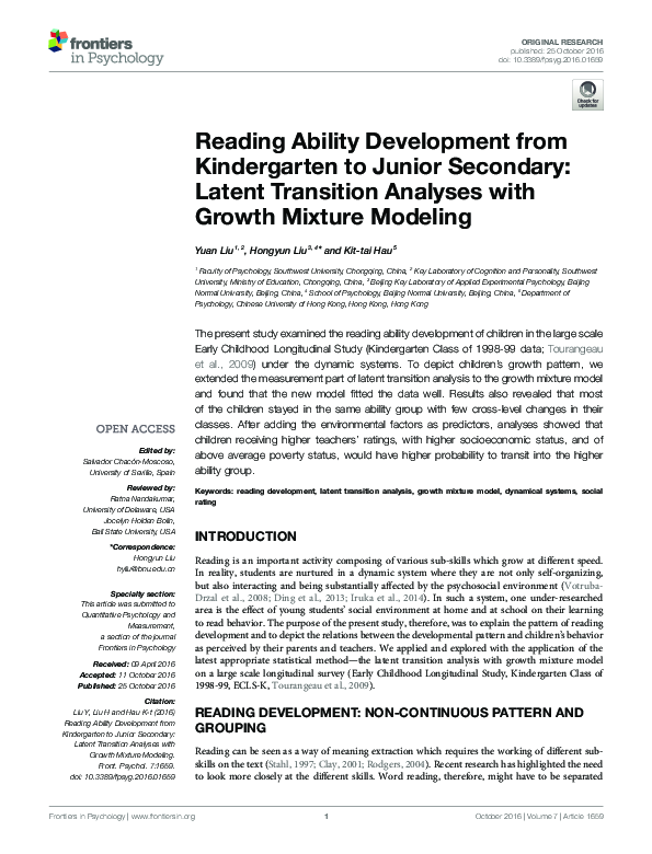 (PDF) Reading Ability Development from Kindergarten to Junior Secondary ...