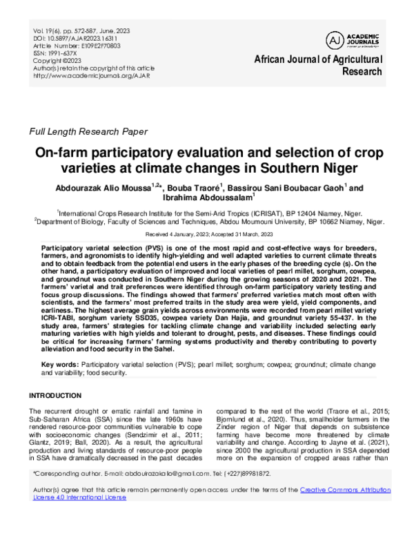 (PDF) On-farm participatory evaluation and selection of crop varieties ...