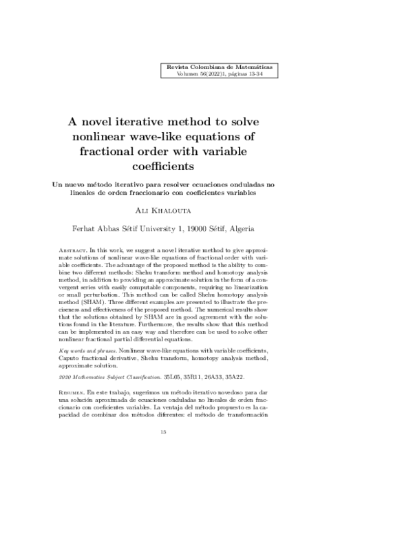 (PDF) A novel iterative method to solve nonlinear wave-like equations of fractional order with ...