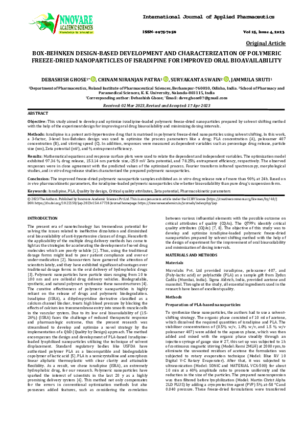 (PDF) BOX-BEHNKEN DESIGN-BASED DEVELOPMENT AND CHARACTERIZATION OF POLYMERIC FREEZE-DRIED ...