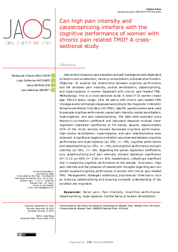 (PDF) Can high pain intensity and catastrophizing interfere with the ...