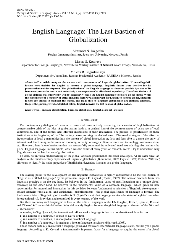 (PDF) English Language: The Last Bastion of Globalization