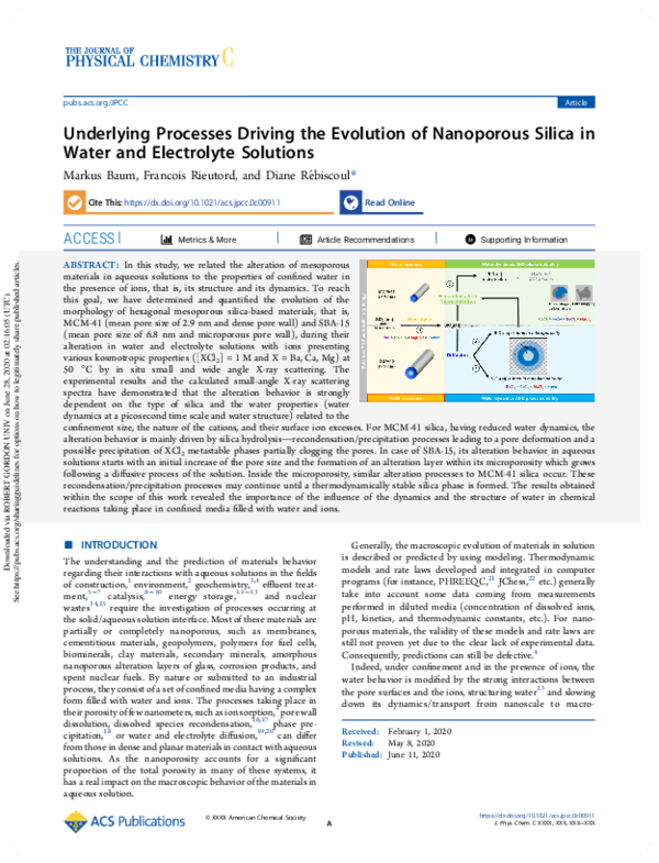 (PDF) Underlying Processes Driving the Evolution of Nanoporous Silica ...