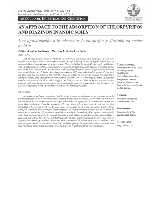 (PDF) AN APPROACH TO THE ADSORPTION OF CHLORPYRIFOS AND DIAZINON IN ...