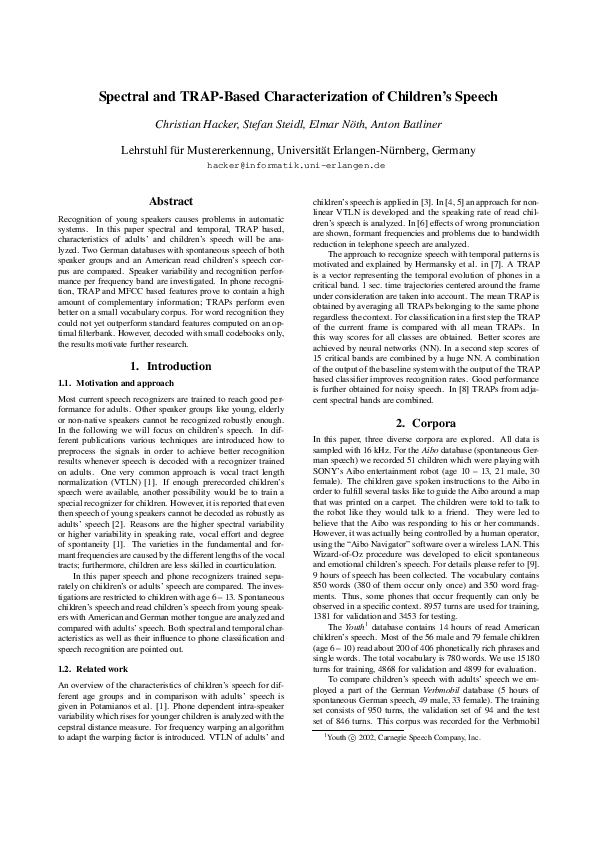 (PDF) Spectral and TRAP-Based Characterization of Children’s Speech ...