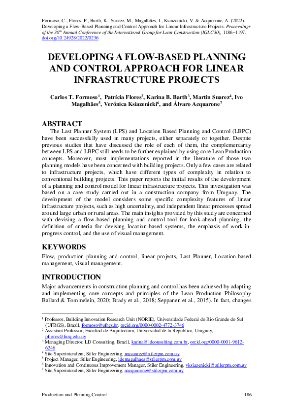 (PDF) Developing a Flow-Based Planning and Control Approach for Linear Infrastructure Projects