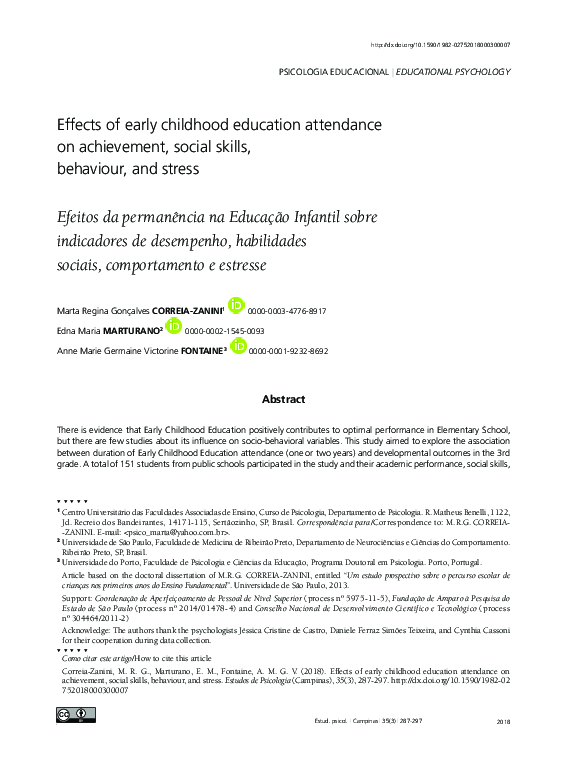 (PDF) Effects of early childhood education attendance on achievement, social skills, behaviour ...