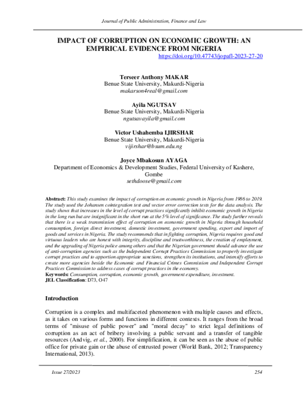 (PDF) Impact of Corruption on Economic Growth: An Empirical Evidence ...