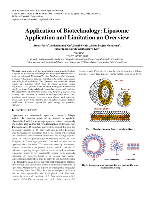 (PDF) Application of Biotechnology: Liposome Application and Limitation ...