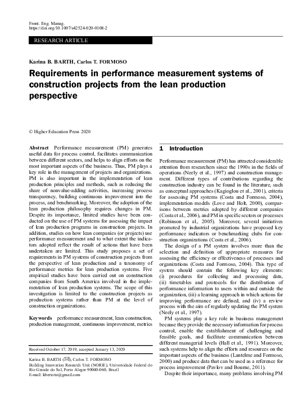 (PDF) Requirements in performance measurement systems of construction projects from the lean ...