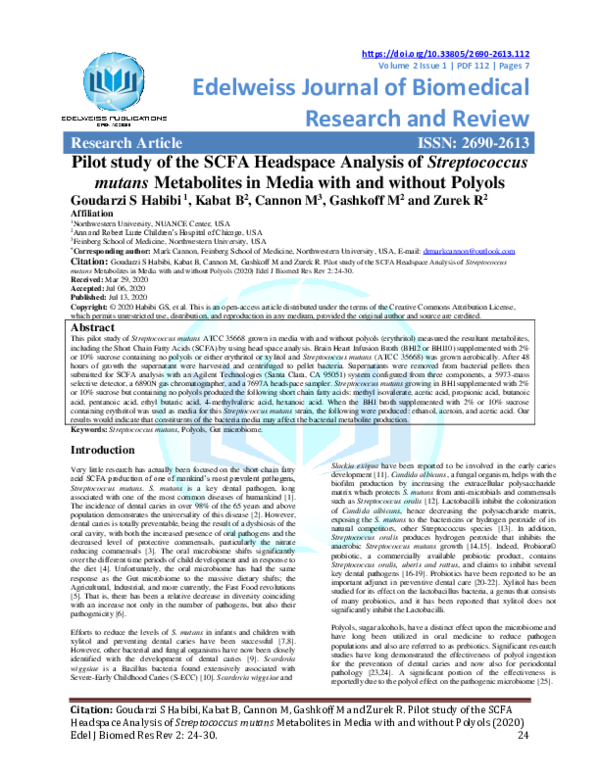 (PDF) Pilot Study of the SCFA Headspace Analysis of Streptococcus ...