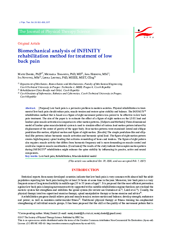 (PDF) Biomechanical analysis of INFINITY rehabilitation method for treatment of low back pain