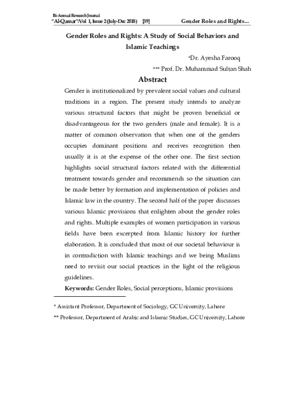 (PDF) Gender Roles and Rights: A Study of Social Behaviors and Islamic ...