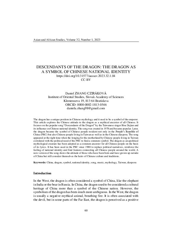 (PDF) Descendants of the Dragon: The Dragon as a Symbol of Chinese ...