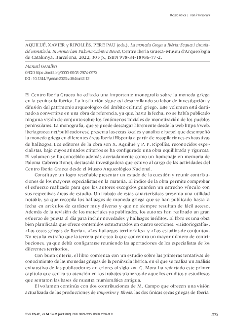 (PDF) AQUILUÉ, XAVIER y RIPOLLÈS, PERE PAU (eds.), La moneda griega en ...