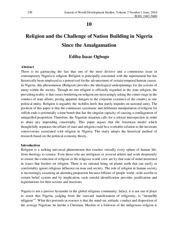 (PDF) Religion and the Challenge of Nation Building in Nigeria Since ...