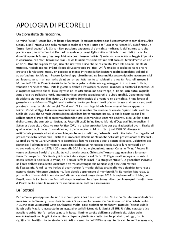 (PDF) Apologia di Pecorelli