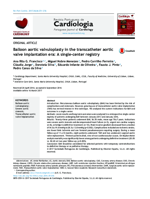 (PDF) Balloon Aortic Valvuloplasty in the Transcatheter Aortic Valve Replacement Era