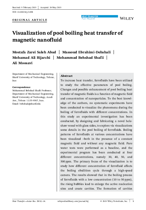(PDF) Visualization of pool boiling heat transfer of magnetic nanofluid