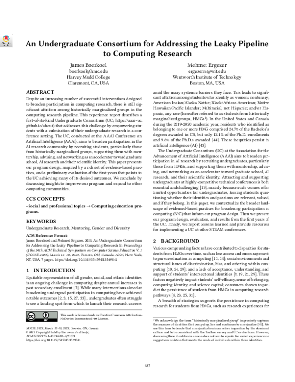 (PDF) An Undergraduate Consortium for Addressing the Leaky Pipeline to ...