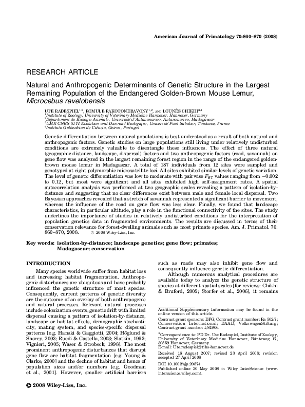 (PDF) Natural and anthropogenic determinants of genetic structure in ...
