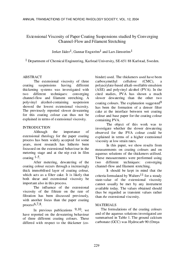 (PDF) Extensional Viscosity of Paper Coating Suspensions studied by ...