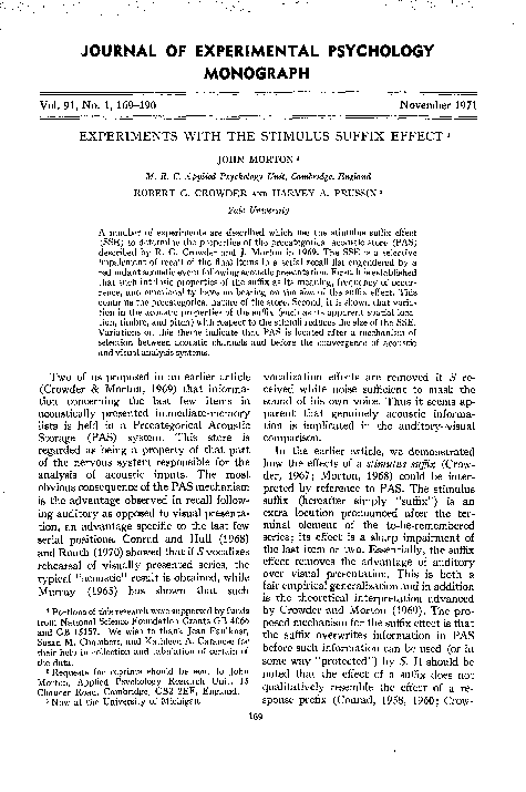 (PDF) Experiments with the stimulus suffix effect