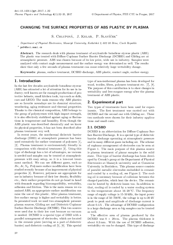 (PDF) Changing the Surface Properties of ABS Plastic by Plasma