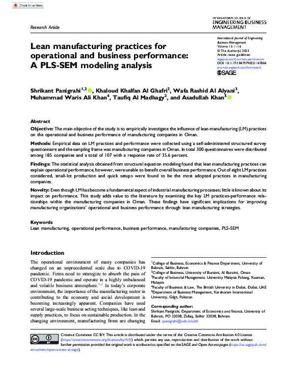 (PDF) Lean manufacturing practices for operational and business performance: A PLS-SEM modeling ...