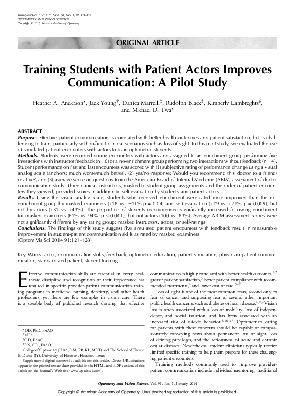 (PDF) Training Students with Patient Actors Improves Communication