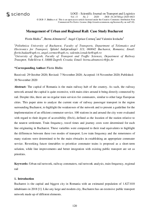 (PDF) Management of Urban and Regional Rail: Case Study Bucharest