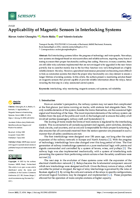 (PDF) Applicability of Magnetic Sensors in Interlocking Systems